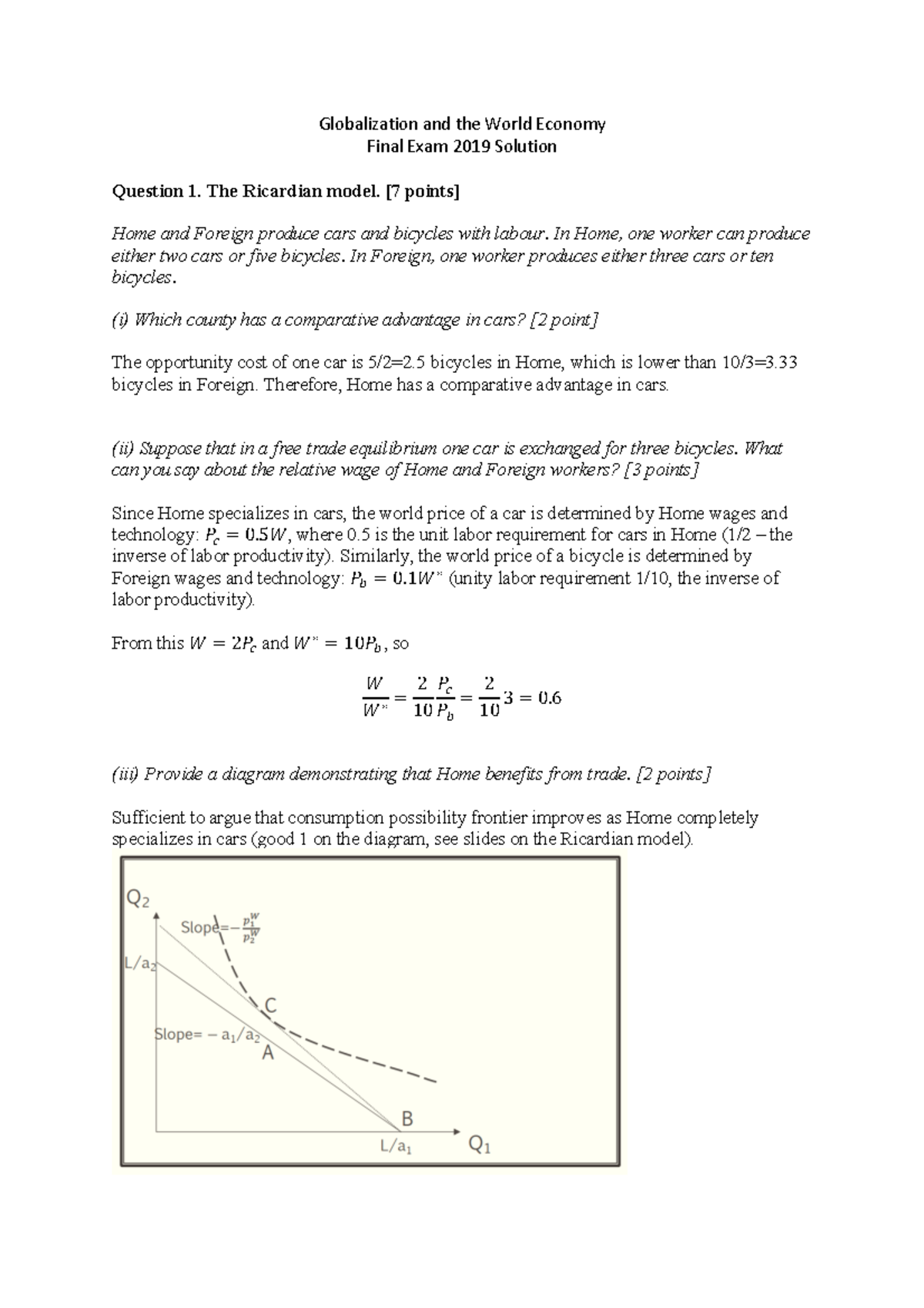 Final 2019 solutions - Globalization and the World Economy Final Exam ...
