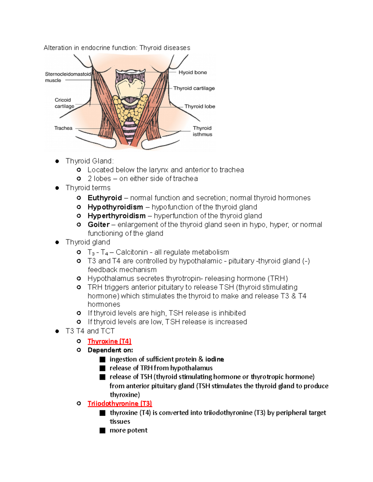 Thyroid diseases - Medsurg 1 notes McWeeney - Alteration in endocrine ...