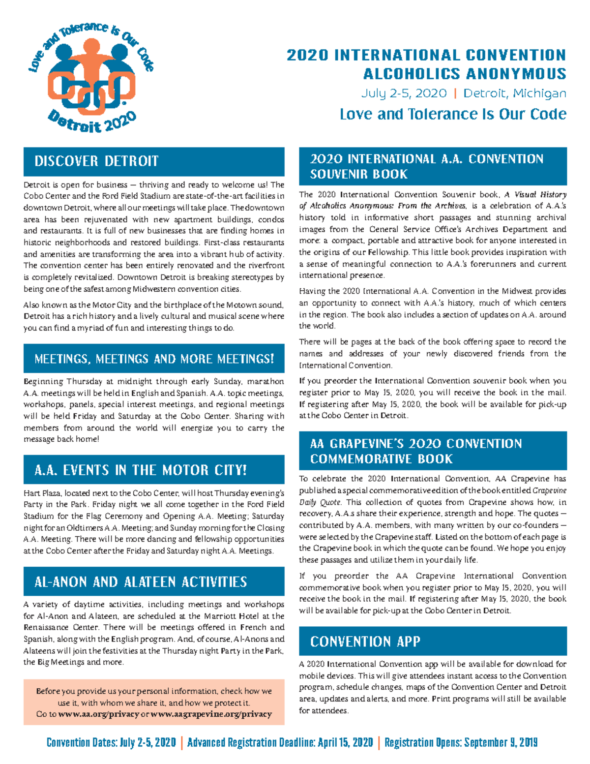 AA World Convention 2020 registration brochure - 2020 INTERNATIONAL ...