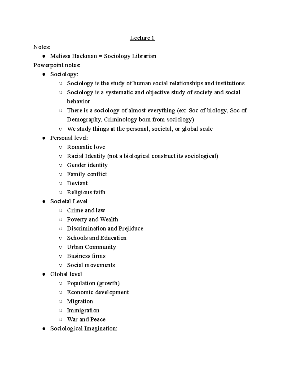 Lecture 1 Notes Readings Lecture 1 Notes Melissa Hackman Sociology Librarian Powerpoint 7616