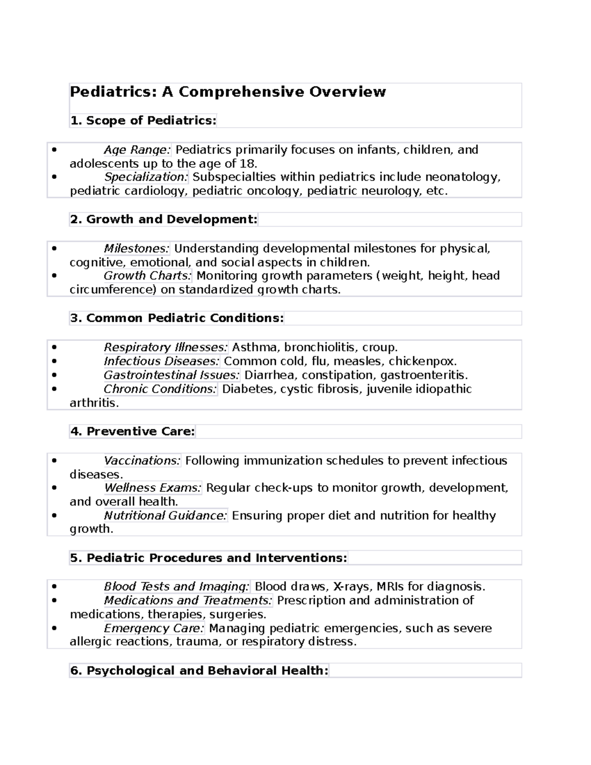 Pediatrics - notes - Pediatrics: A Comprehensive Overview Scope of ...
