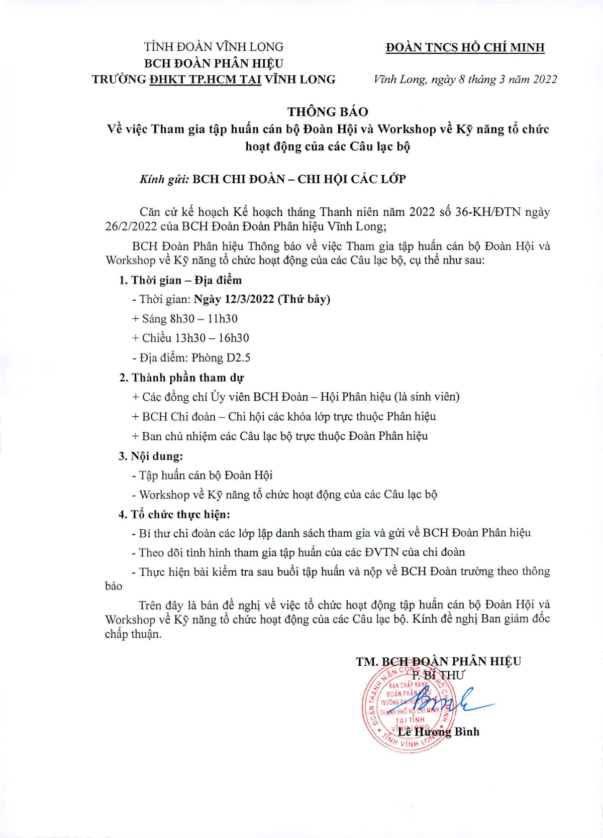 30- Thong BAO TAP HUAN CAN BO DOAN HOI - TTNH DOAN VINH LONGA B C H D O ...