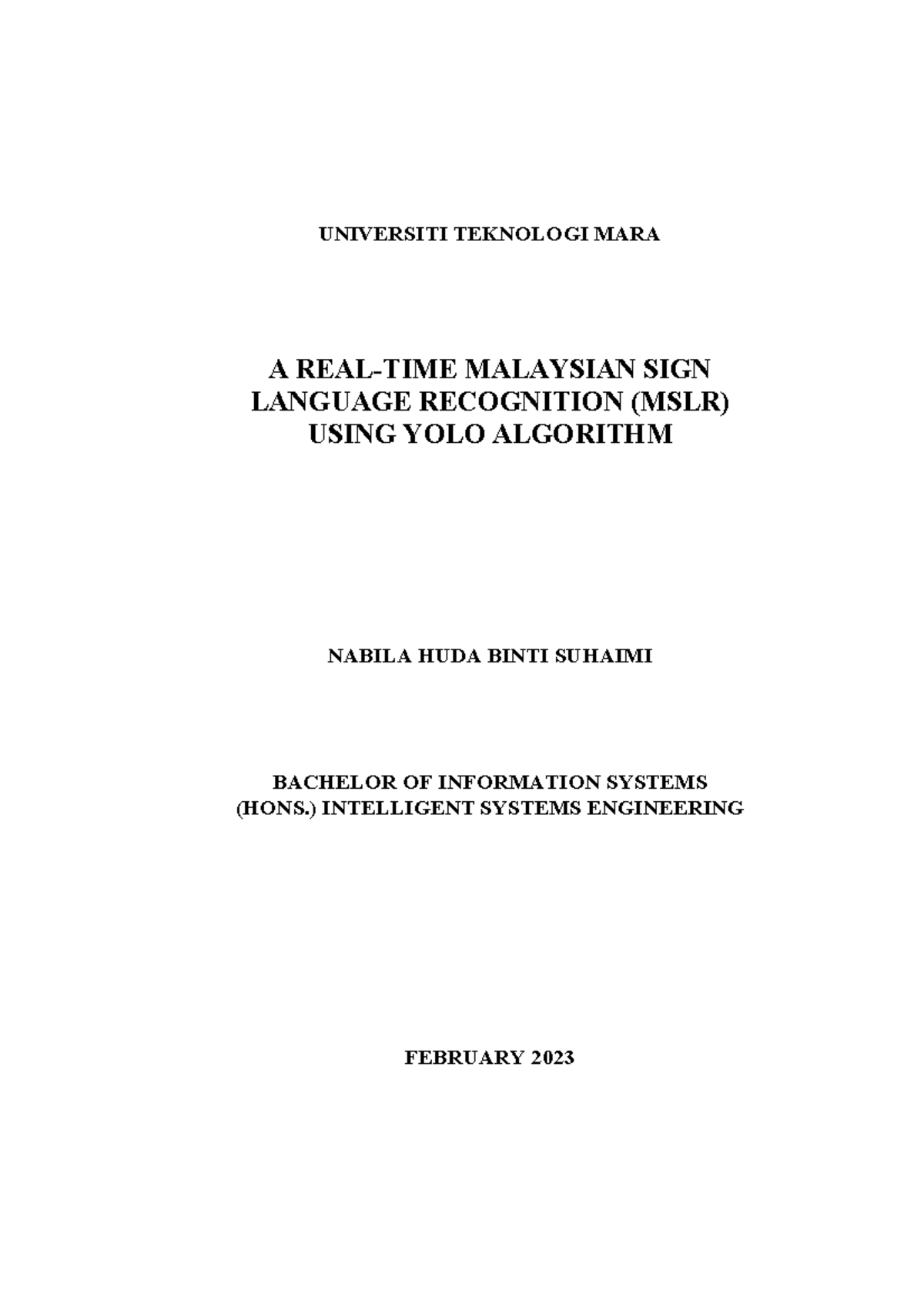 Final year project - UNIVERSITI TEKNOLOGI MARA A REAL-TIME MALAYSIAN ...
