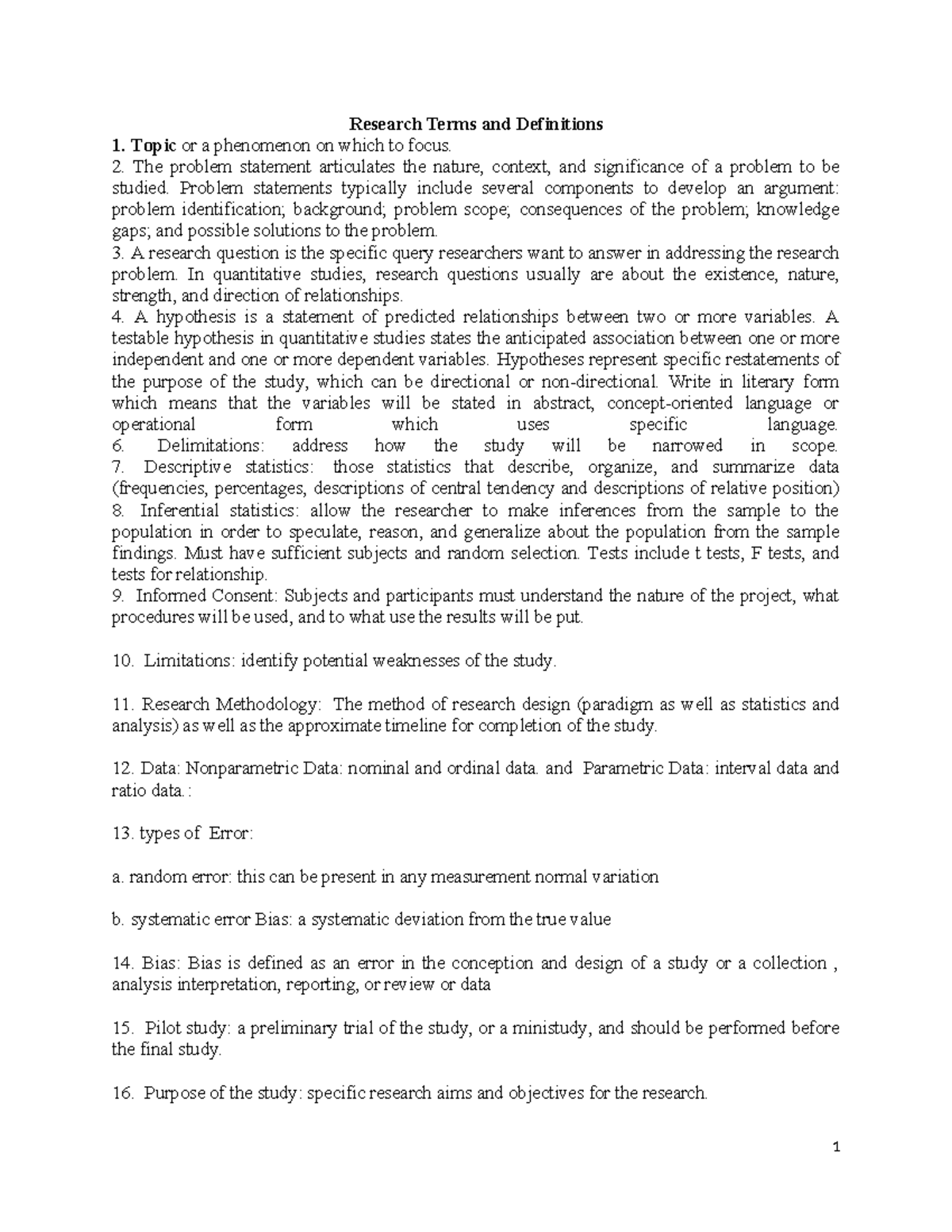 Research Terms and Definitions 033124 - Research Terms and Definitions ...