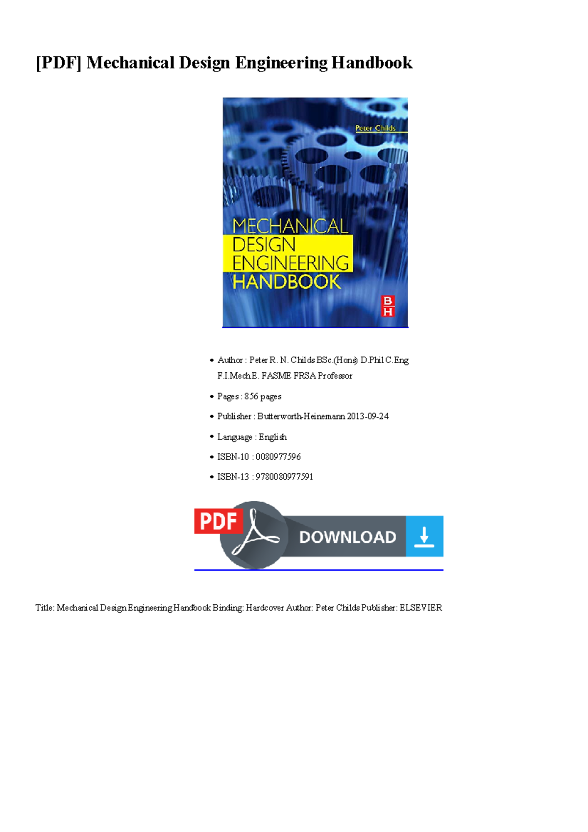 Mechanical-Design - BOOK - [PDF] Mechanical Design Engineering Handbook ...