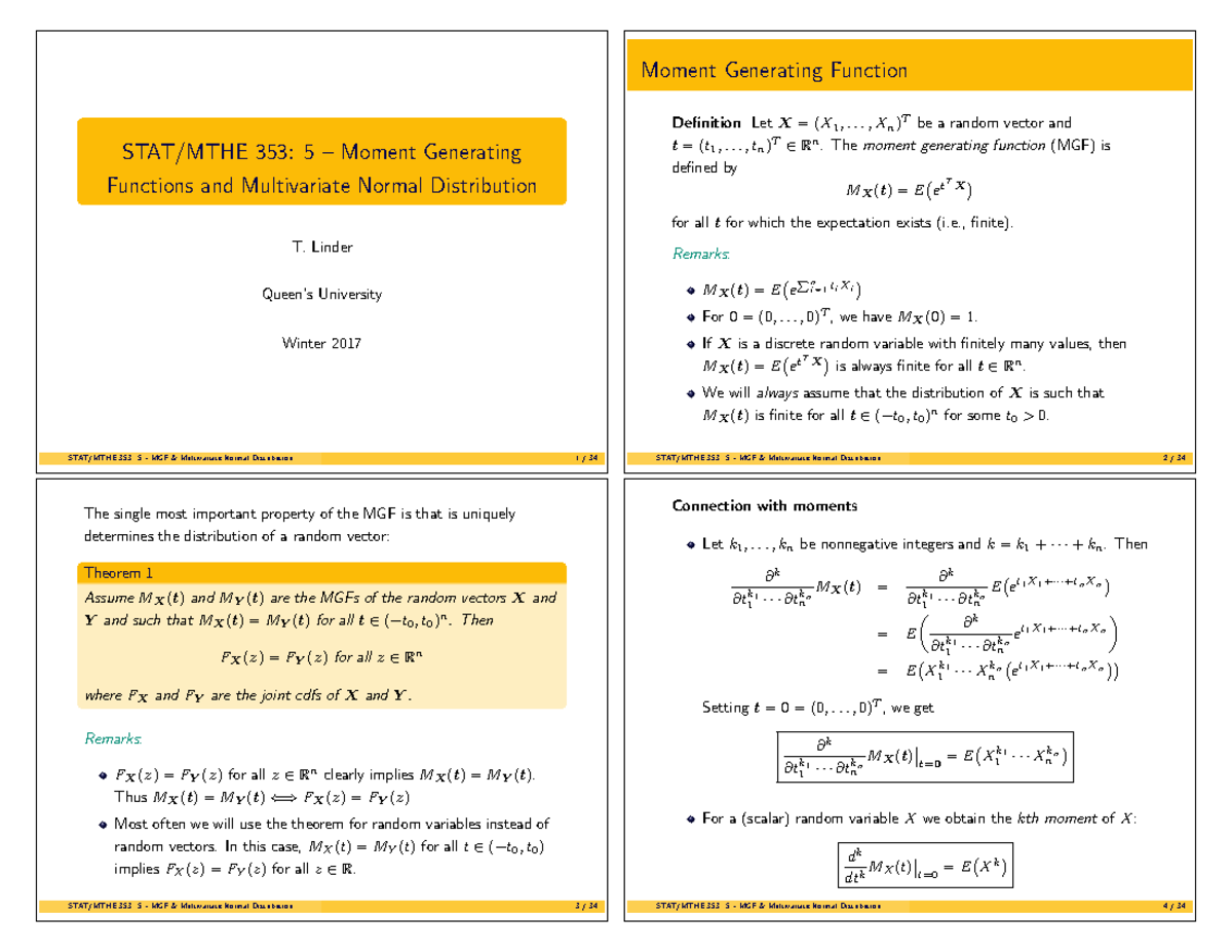 5-multivariate normal 17 4 - STAT/MTHE 353: 5 – Moment Generating Functions and Multivariate ...