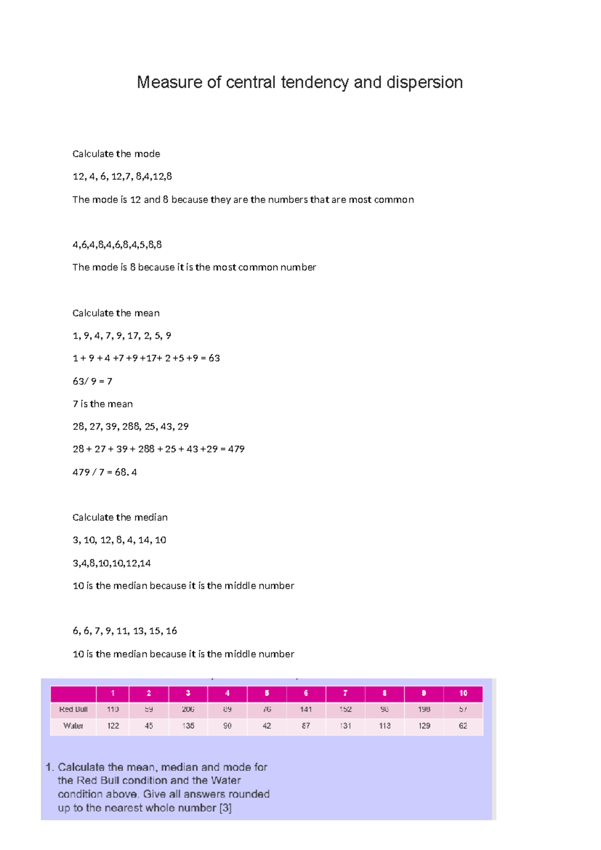 Measure of central tendency and dispersion - Measure of central ...