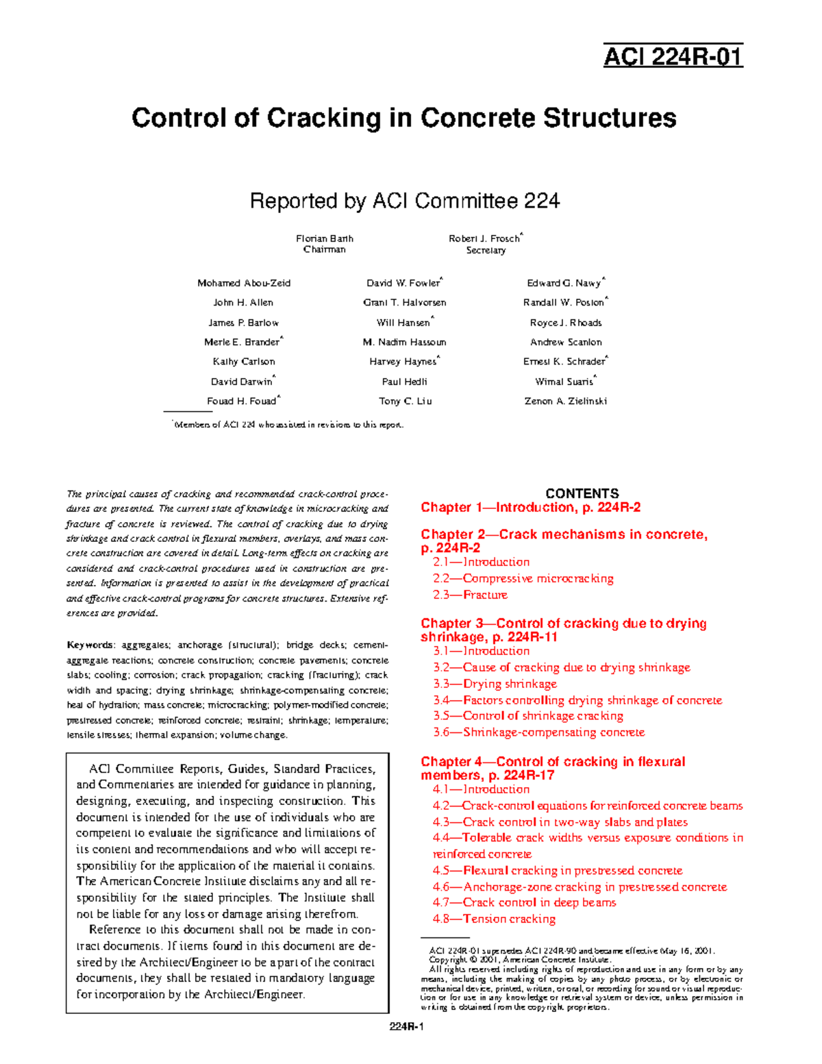 ACI 224.R-01 - Crack Control on Concrete - ACI 224R-01 supersedes ACI ...