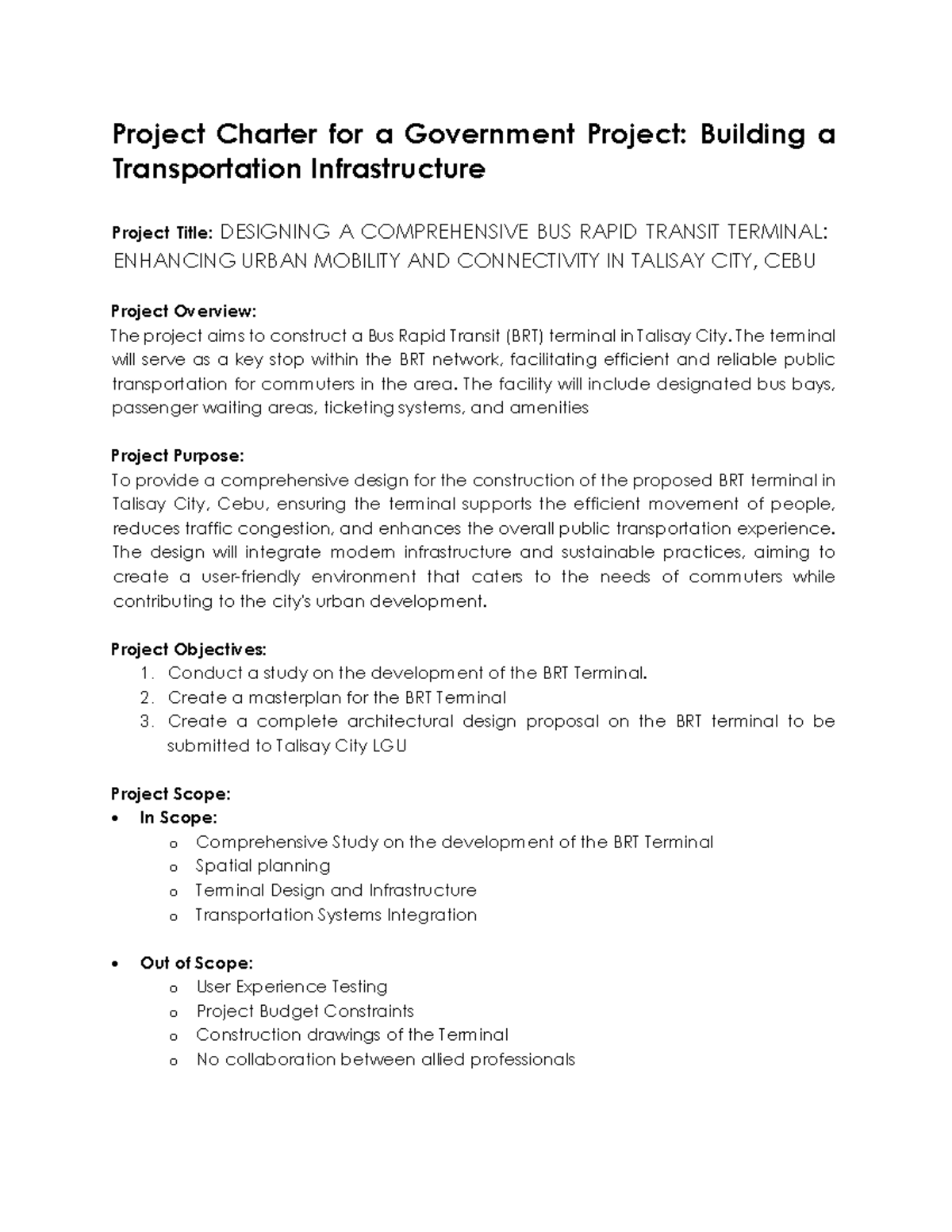 Output 1 Project- Charter - Project Charter for a Government Project ...