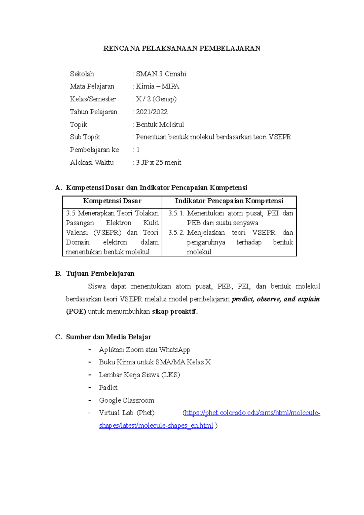 1 RPP Bentuk Molekul PERT 01 (Repaired) - RENCANA PELAKSANAAN ...