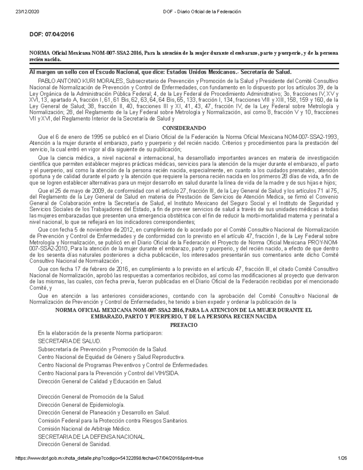 Norma 007 embarazo - primeros auxilios - DOF: 07/04/ NORMA Oficial ...