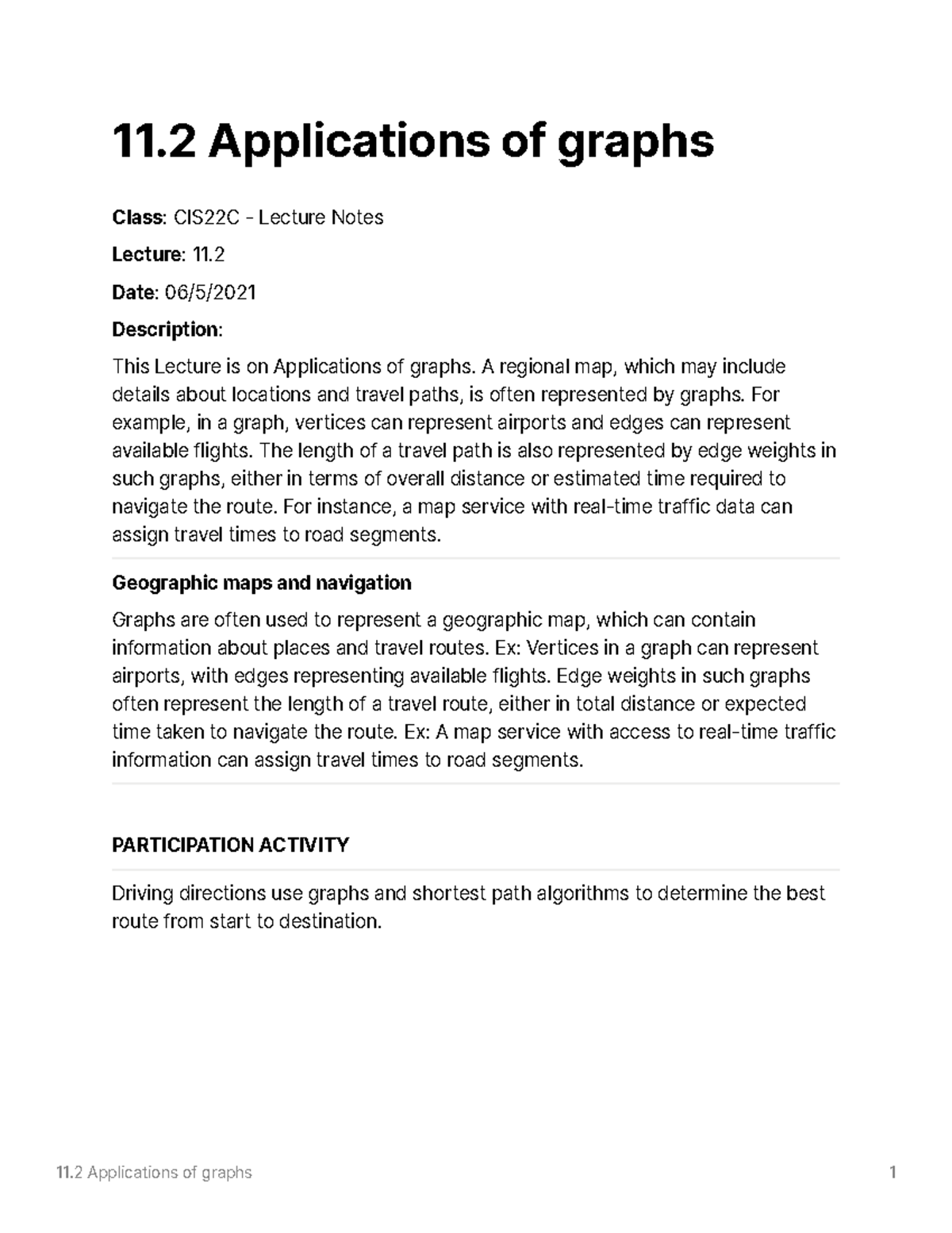 11 2 Applications Of Graphs 11 Applications Of Graphs Class Cis22c