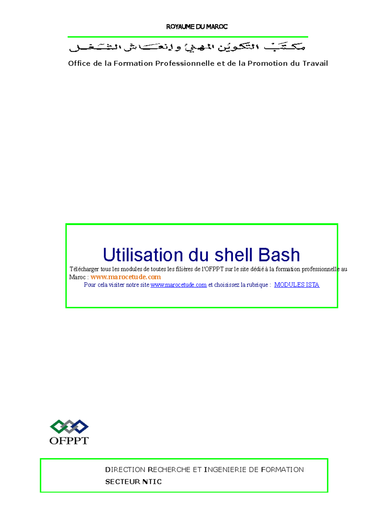 Utilisation du shell Bash - ROYAUME DU MAROC Office de la Formation Professionnelle et de la ...