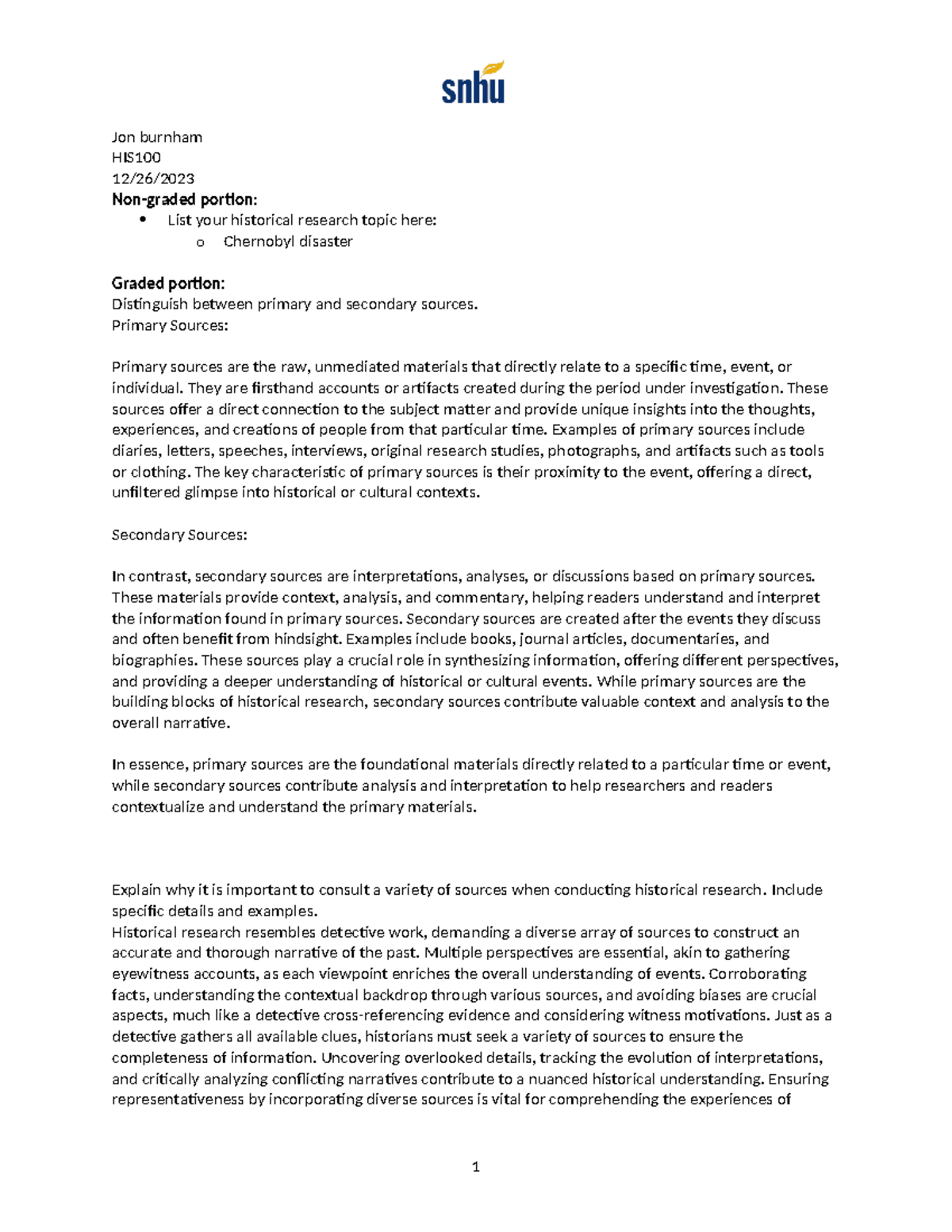 HIS 100 Module Two Activity 2 - Jon burnham HIS 12/26/ Non-graded ...