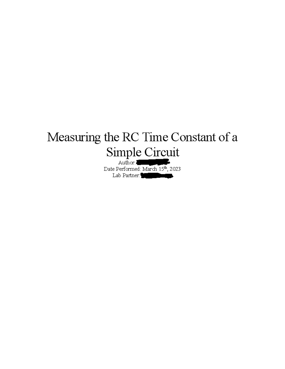 RC time constant Lab report - Measuring the RC Time Constant of a ...