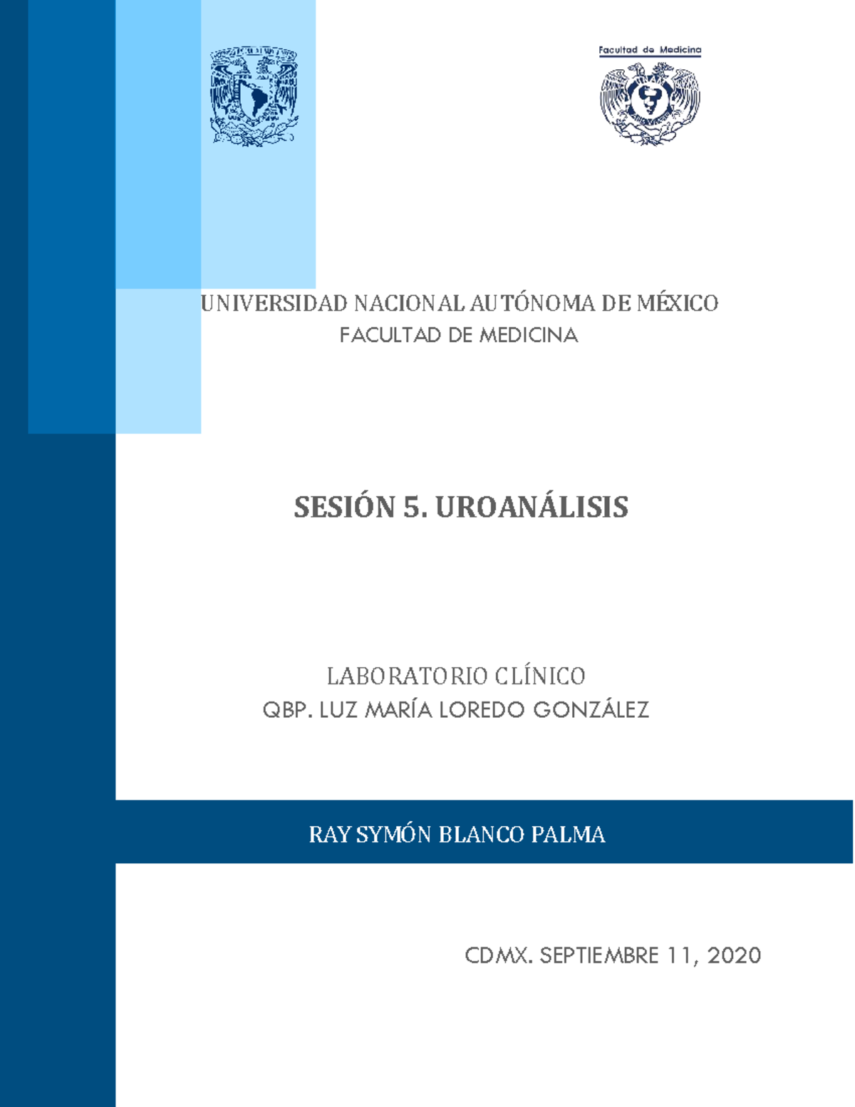 Uroanalisis - RAY SYMÓN BLANCO PALMA LABORATORIO CLÍNICO QBP. LUZ MARÍA LOREDO GONZÁLEZ CDMX ...