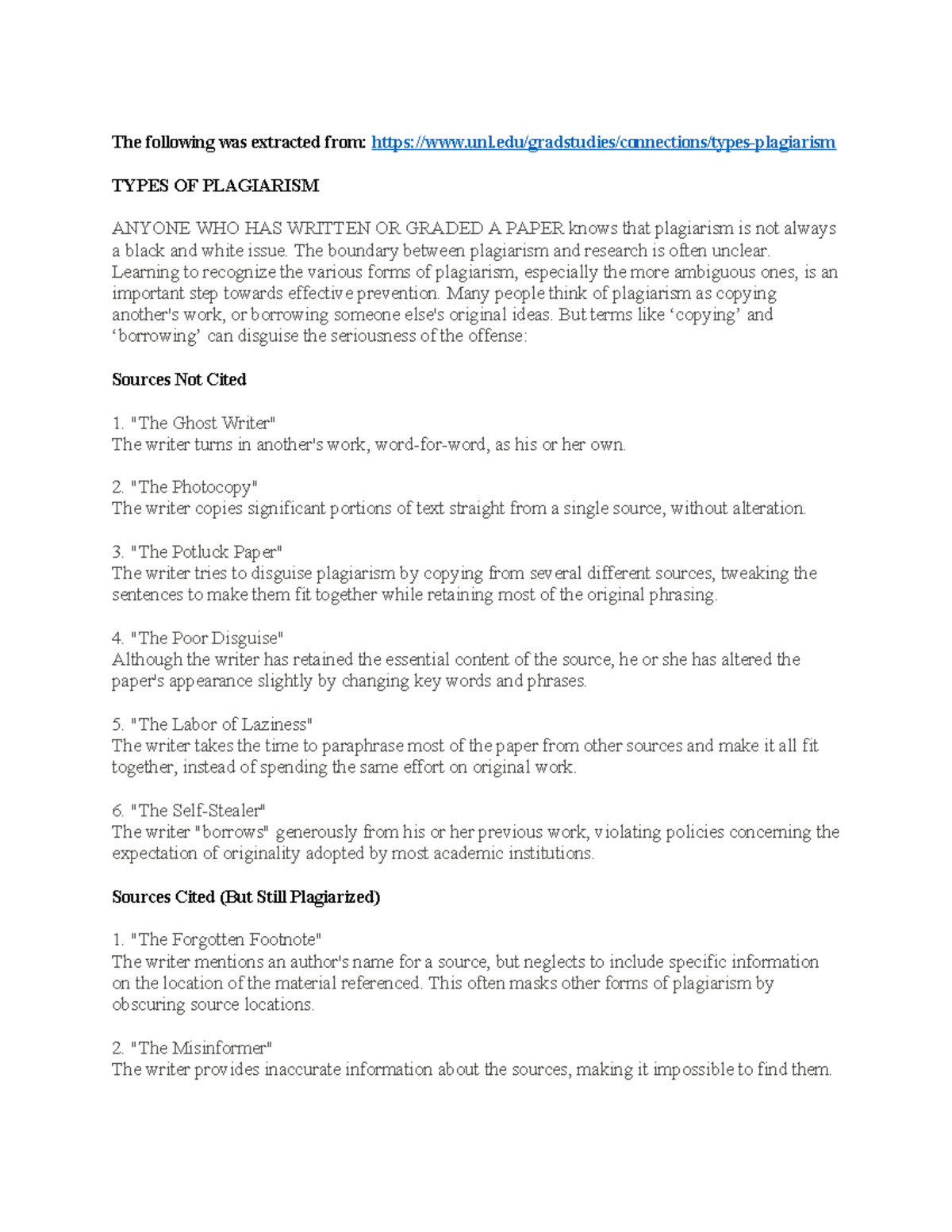 Types of Plagiarism - asdf - The following was extracted from: - Studocu
