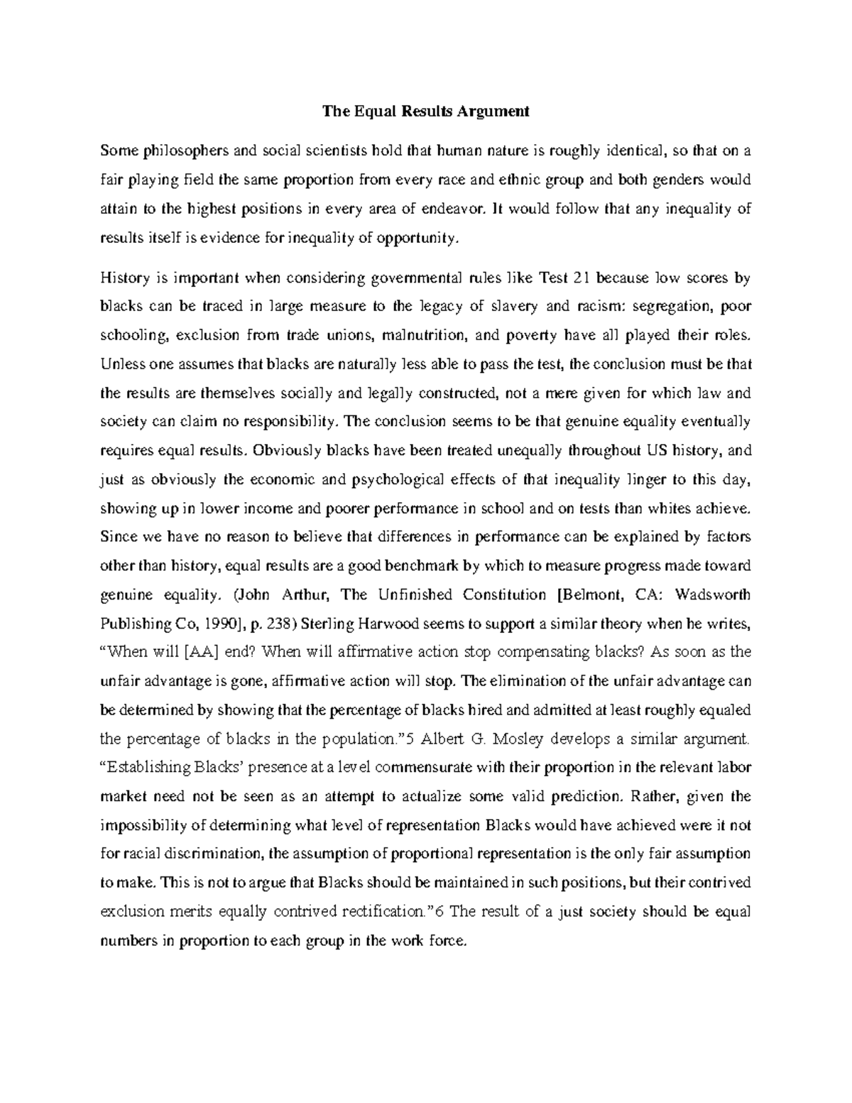 The Equal Results Argument - It would follow that any inequality of ...