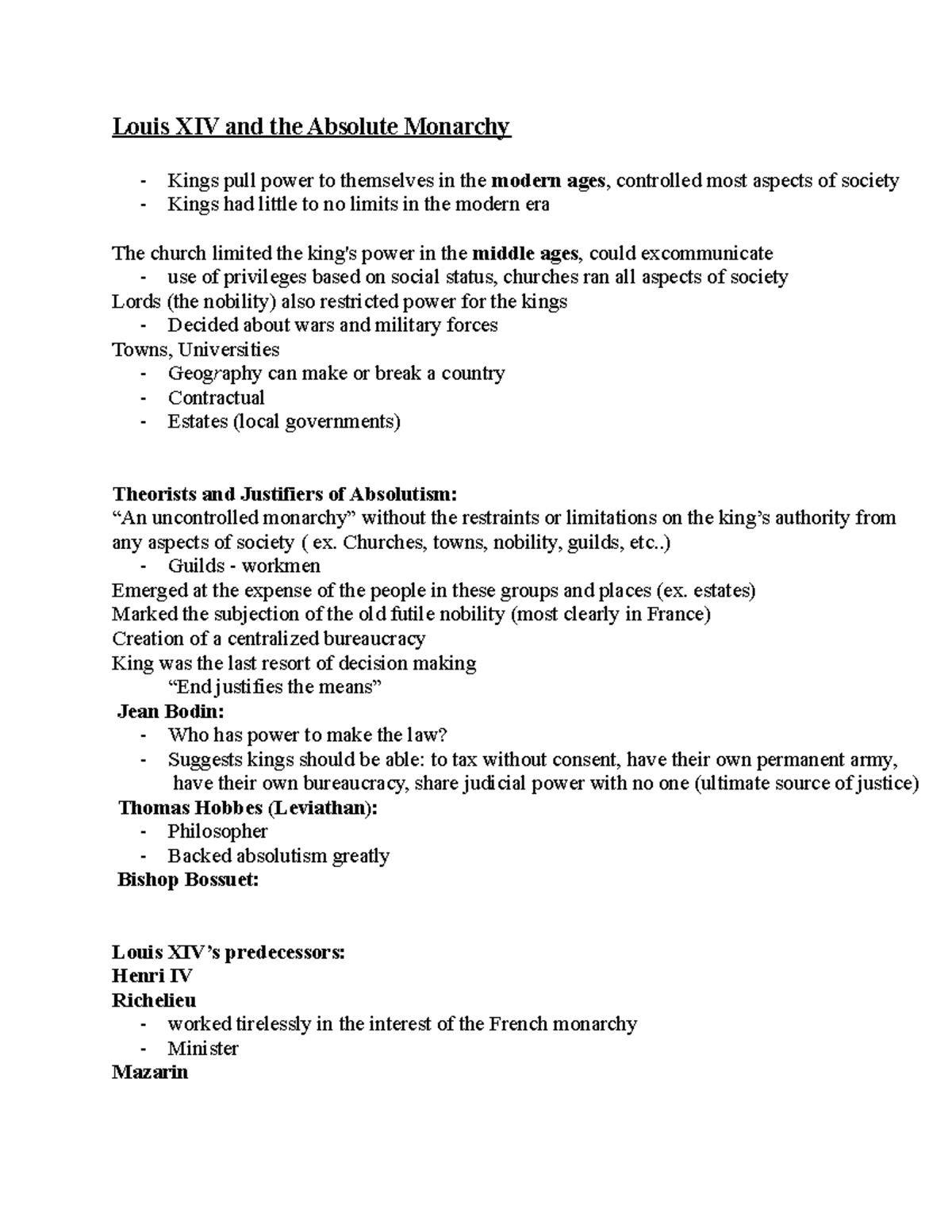 Civ Notes #2 - Professor Alan Grub - Louis XIV and the Absolute ...