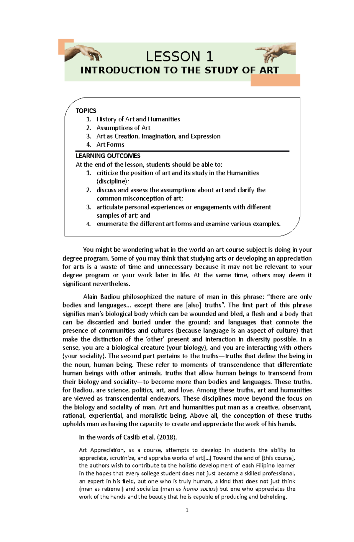 Art Appreciation module WORD 2021 final - You might be wondering what ...