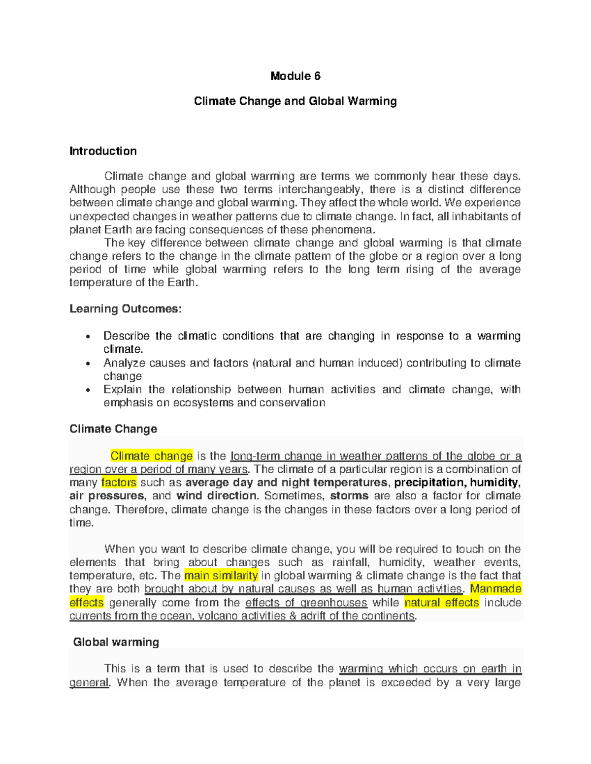 PEE Module 6 - Module 6 Climate Change and Global Warming Introduction ...