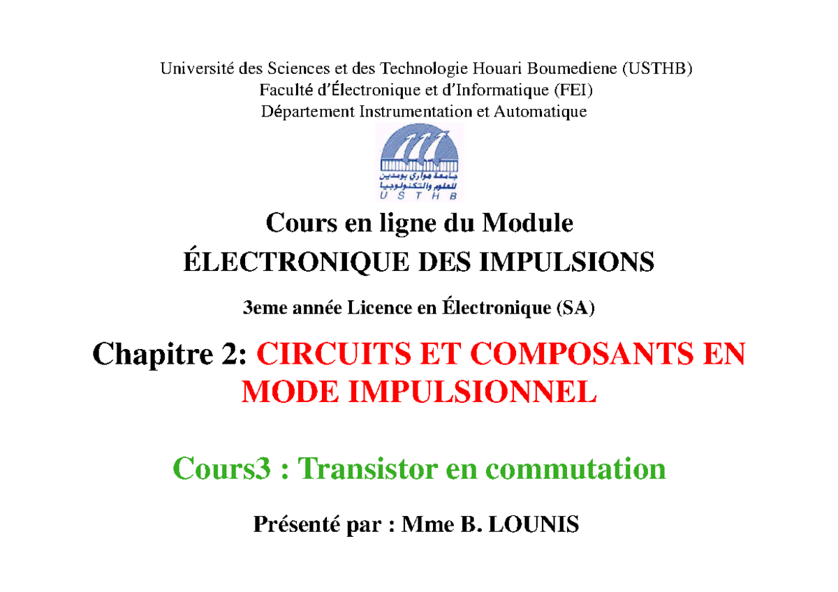 Cours 3 Transistor en commutation - Université des Sciences et des ...