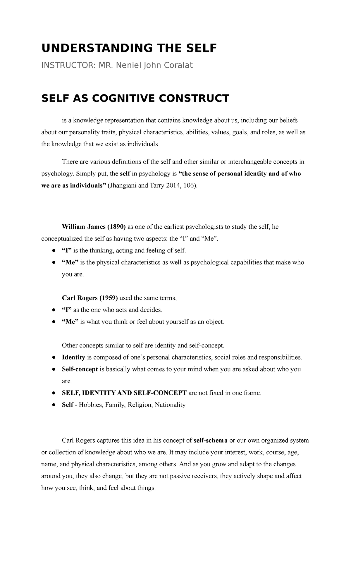 Group 5(SELF AS Cognitive Construct) - UNDERSTANDING THE SELF ...