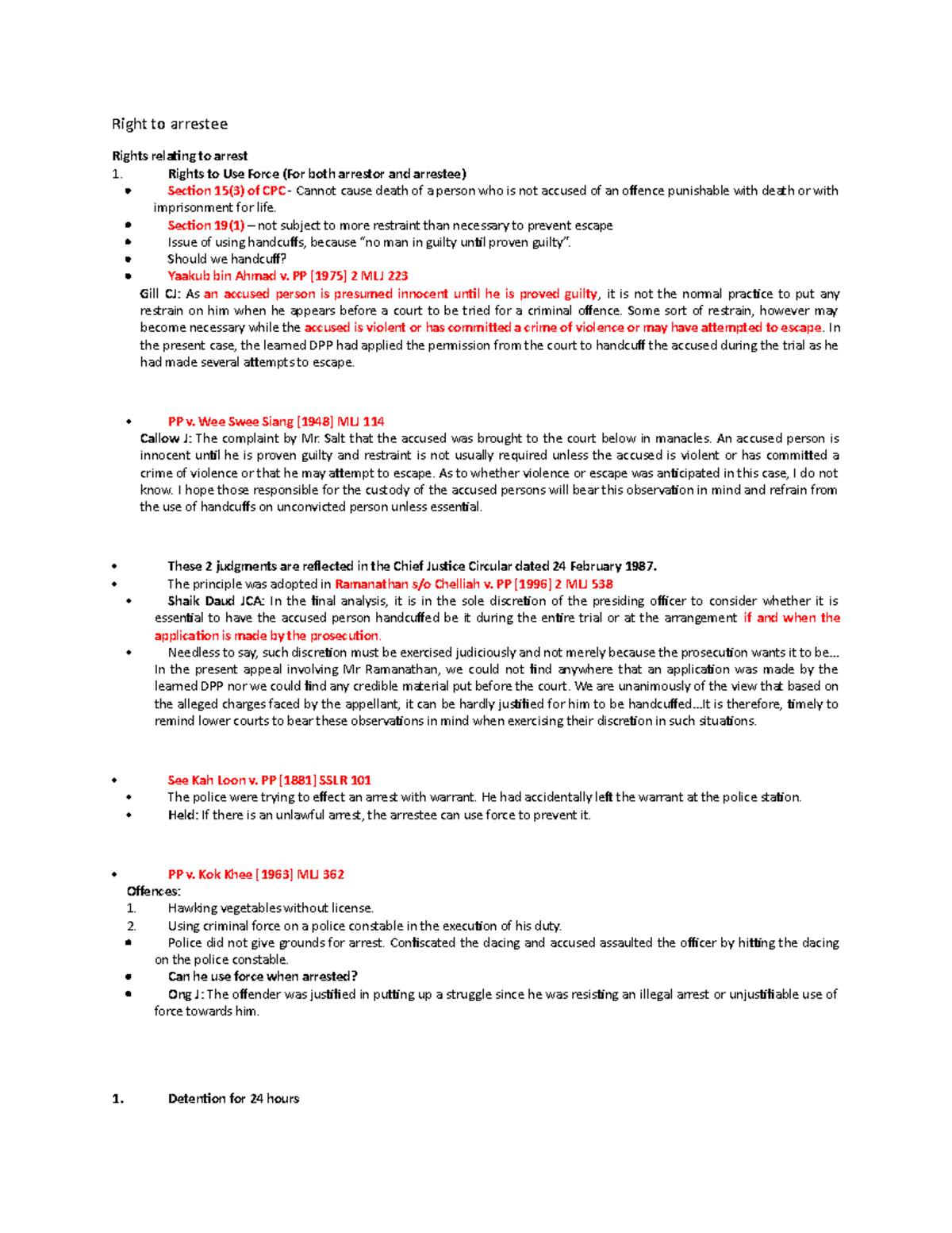 Right to arrestee - Criminal Procedure 1 - Right to arrestee Rights ...