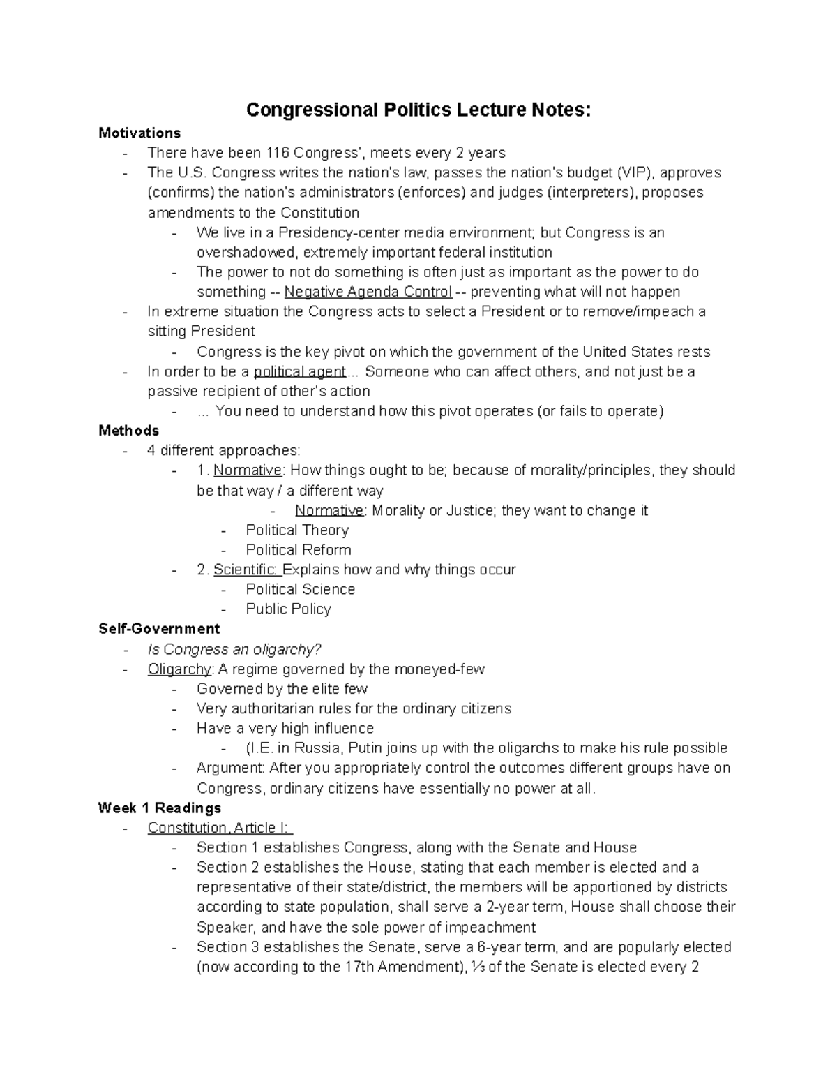 POLS 327 Lecture Notes - Congressional Politics Lecture Notes ...