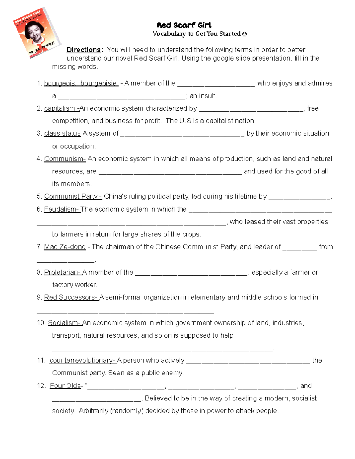 Vocab Terms 2023 - Red Scarf Girl Vocabulary to Get You Started☺ ...
