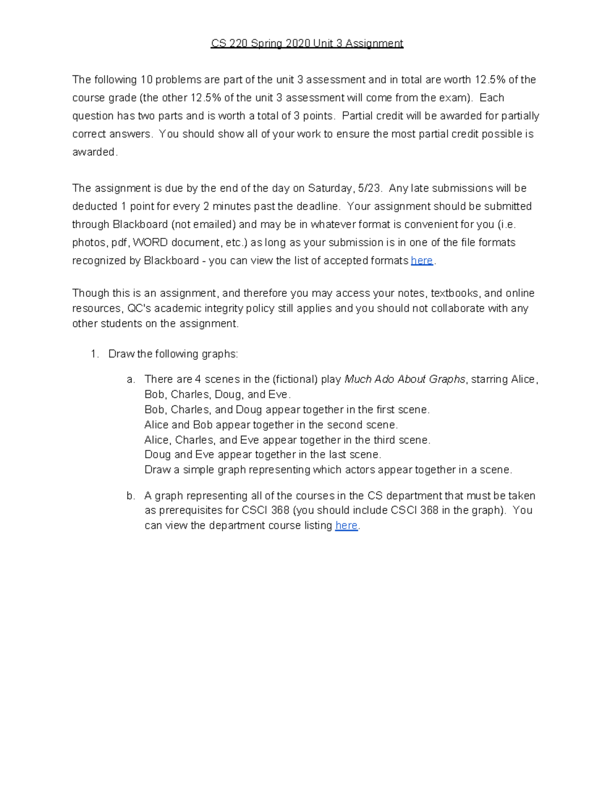 CS 220 Unit 3 Assignment - The following 10 problems are part of the ...