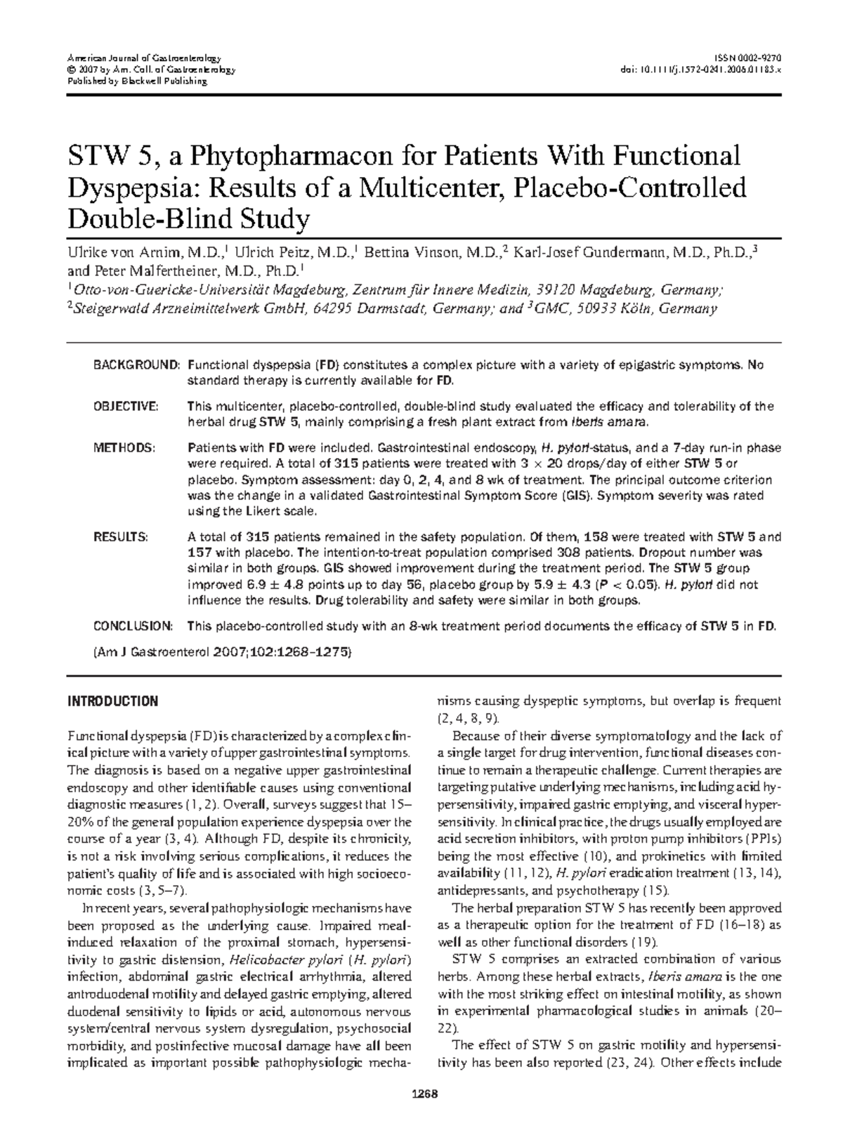 STW 5 a phytopharmacon for patients with - American Journal of ...