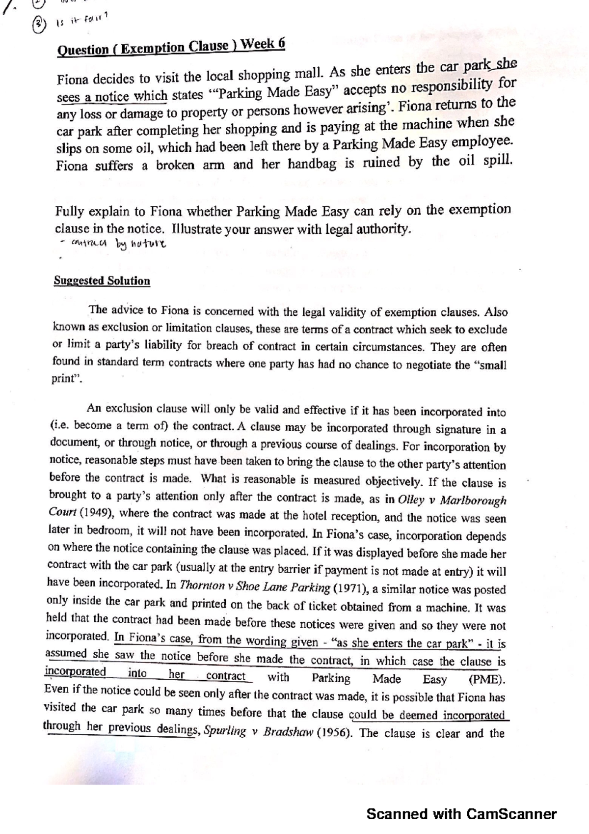 Sample question- exemption clause - Business Law - Scanned with ...
