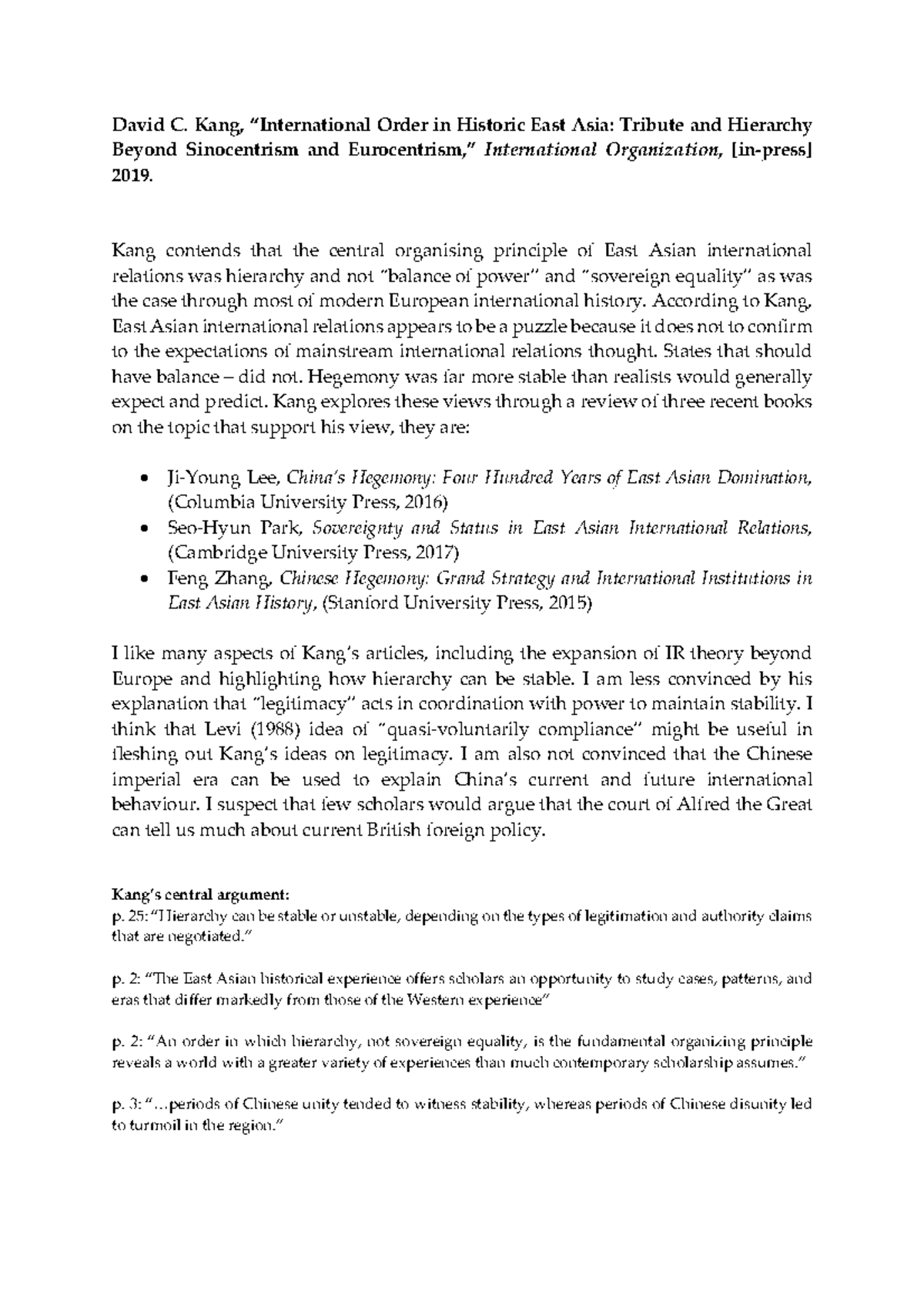 Order in Historic East Asia: Tribute and Hierarchy Beyond Sinocentrism ...