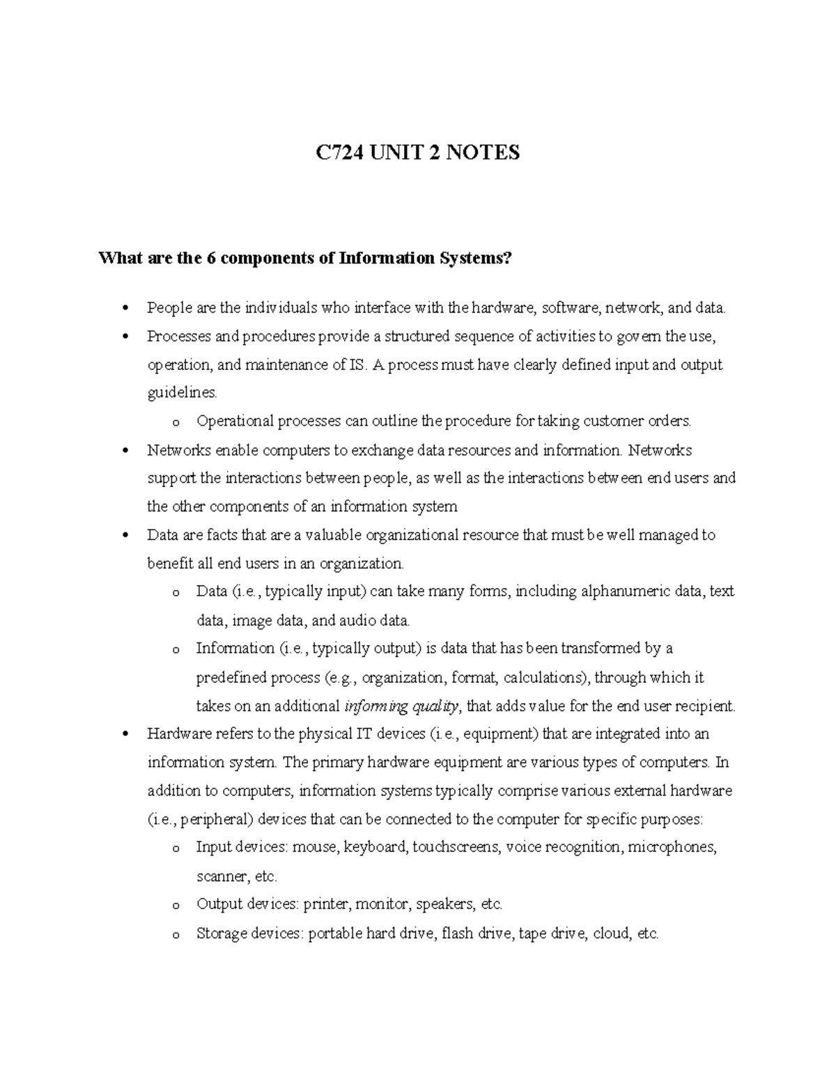 C724 UNIT 2 Notes - C724 UNIT 2 NOTES What are the 6 components of ...