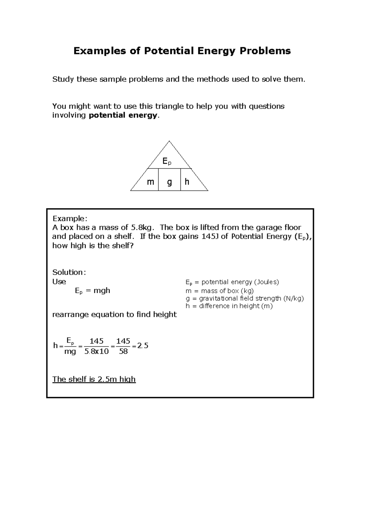 Examples of potential energy problems - Examples of Potential Energy ...