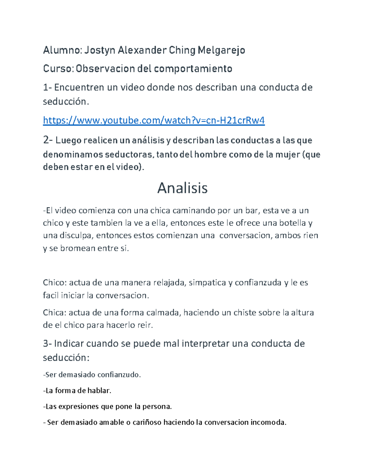 Tarea observacion - practica - Alumno: Jostyn Alexander Ching Melgarejo ...