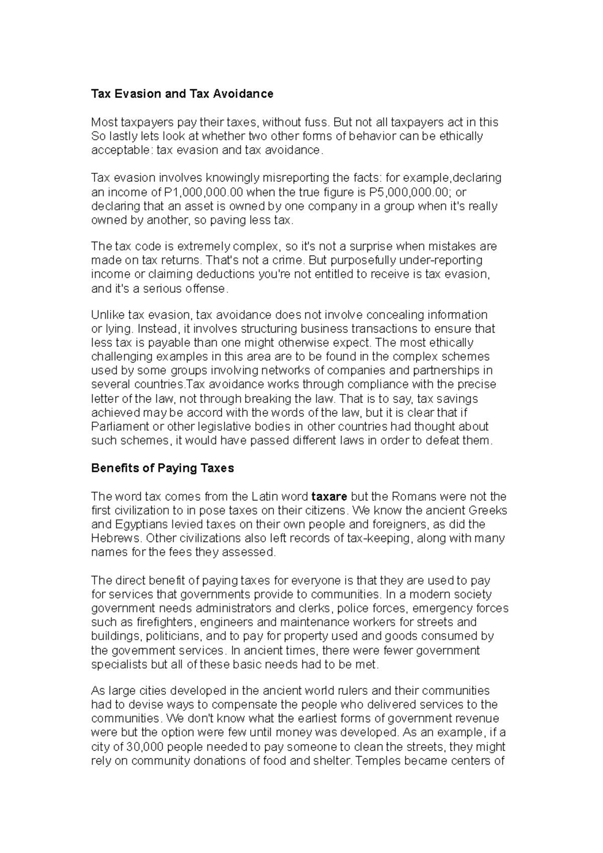 Ethics Chapter 8 Lesson 3 - Tax Evasion and Tax Avoidance Most ...