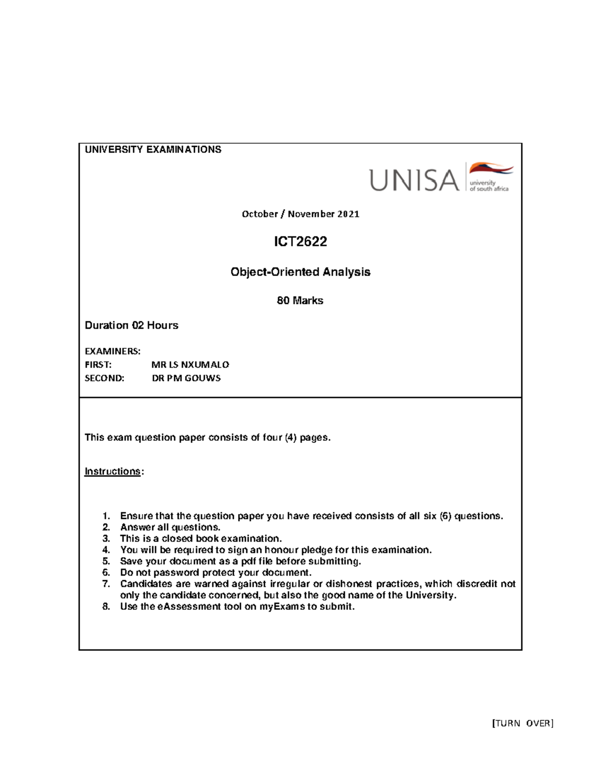 ICT2622 Sep - Nov 2021 Exam Paper - ICT2622 - Unisa - Studocu