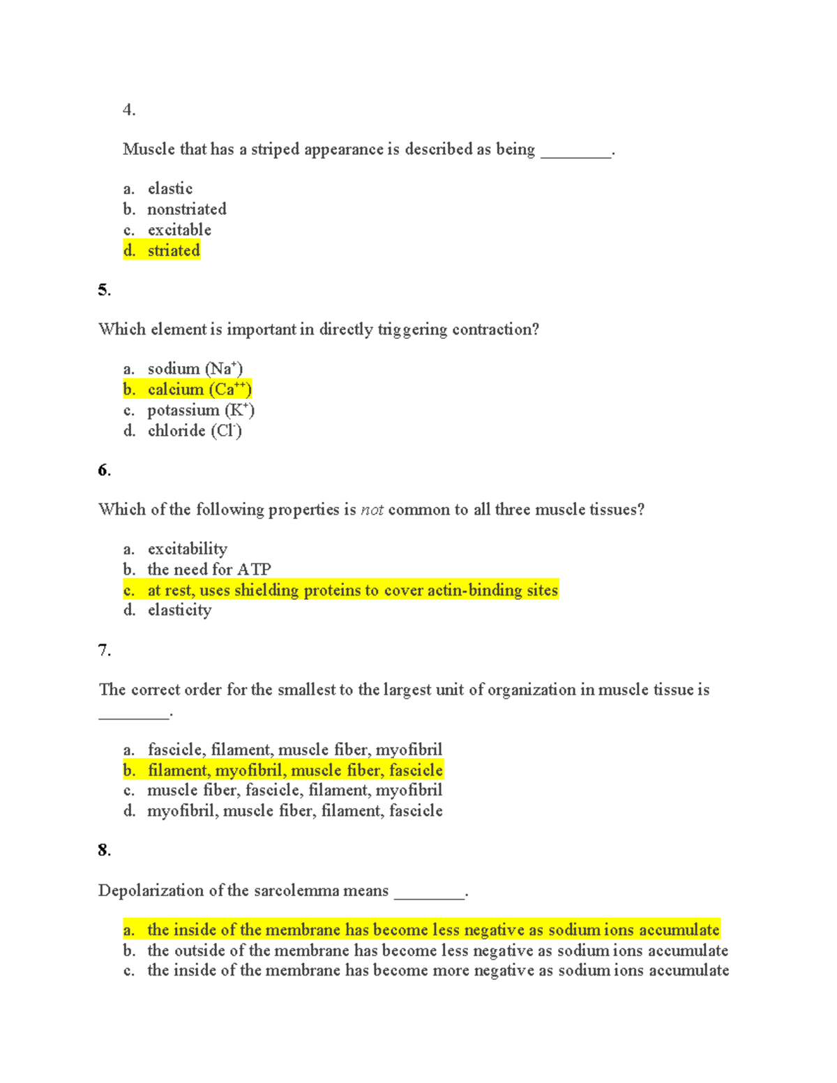 Anatomy Chapter 10 Review Questions - 4. Muscle that has a striped ...