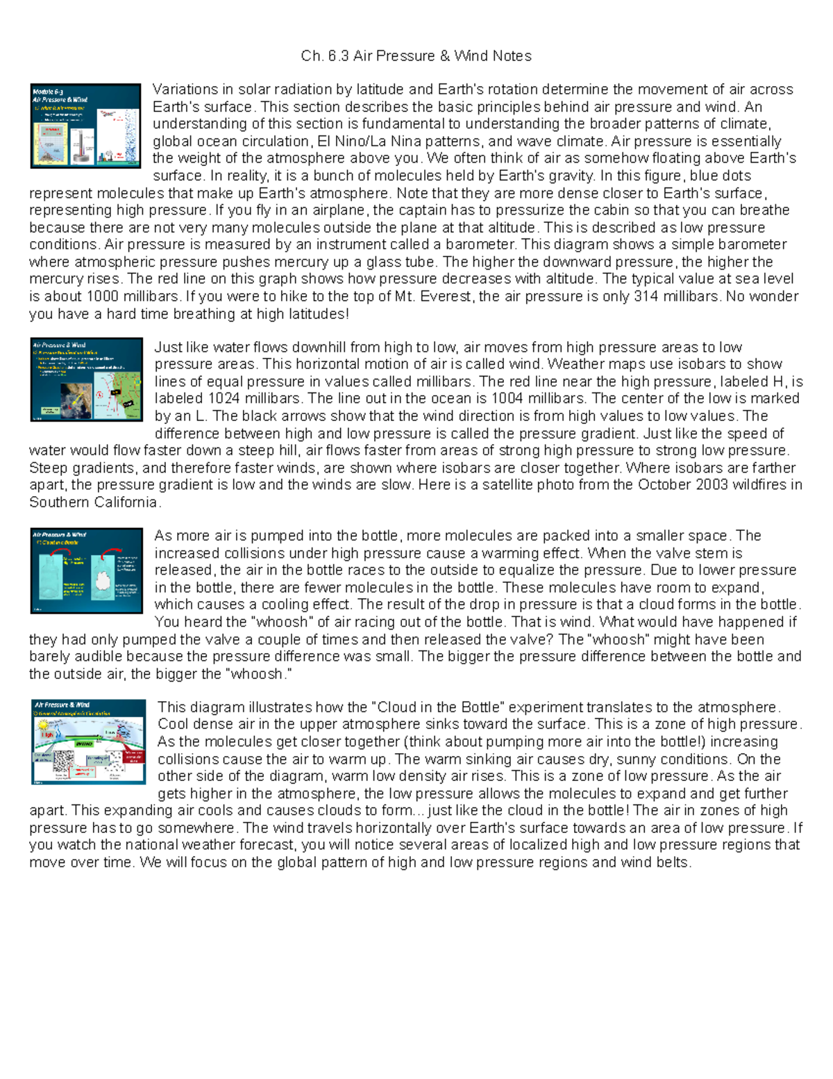 Ocn 100 Ch. 6.3 Notes - Ch. 6 Air Pressure & Wind Notes Variations in ...