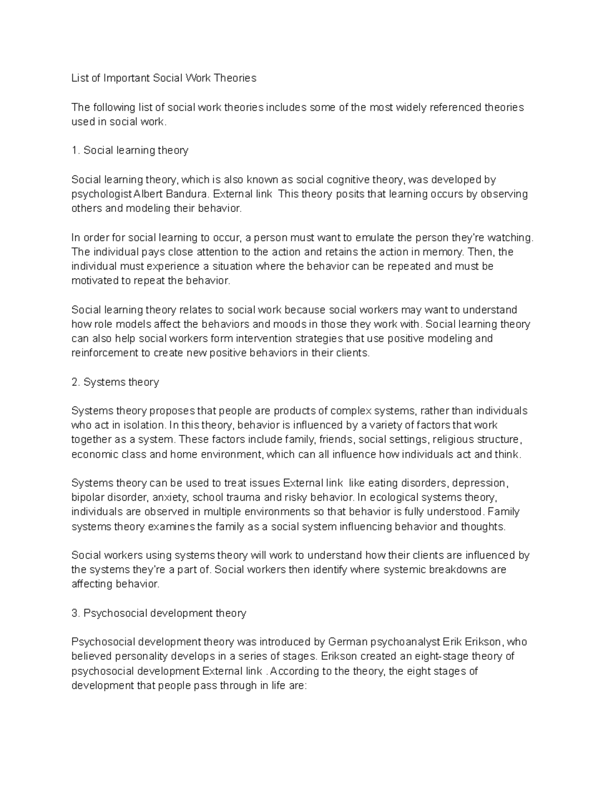 Social learning - Lecture notes 6 - List of Important Social Work ...