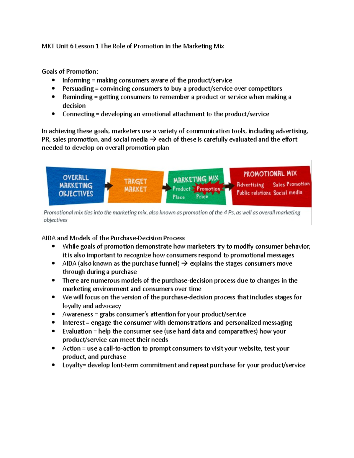 MKT Unit 6 Lesson 1 The Role of Promotion in the Marketing Mix - Studocu