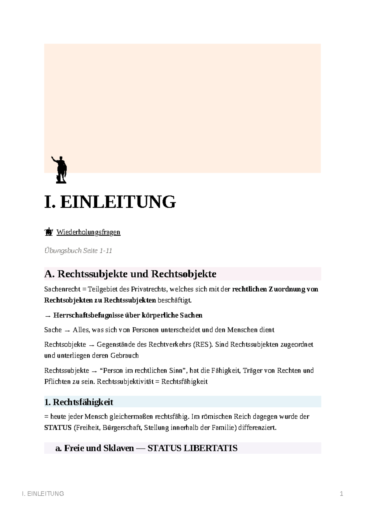 I. Einleitung Sachenrecht - I. EINLEITUNG Wiederholungsfragen Übungsbuch Seite 1- A ...