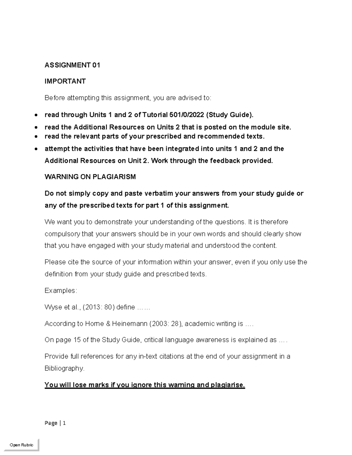 Assignment 01 - More information to answer the questions - Page | 1 ...