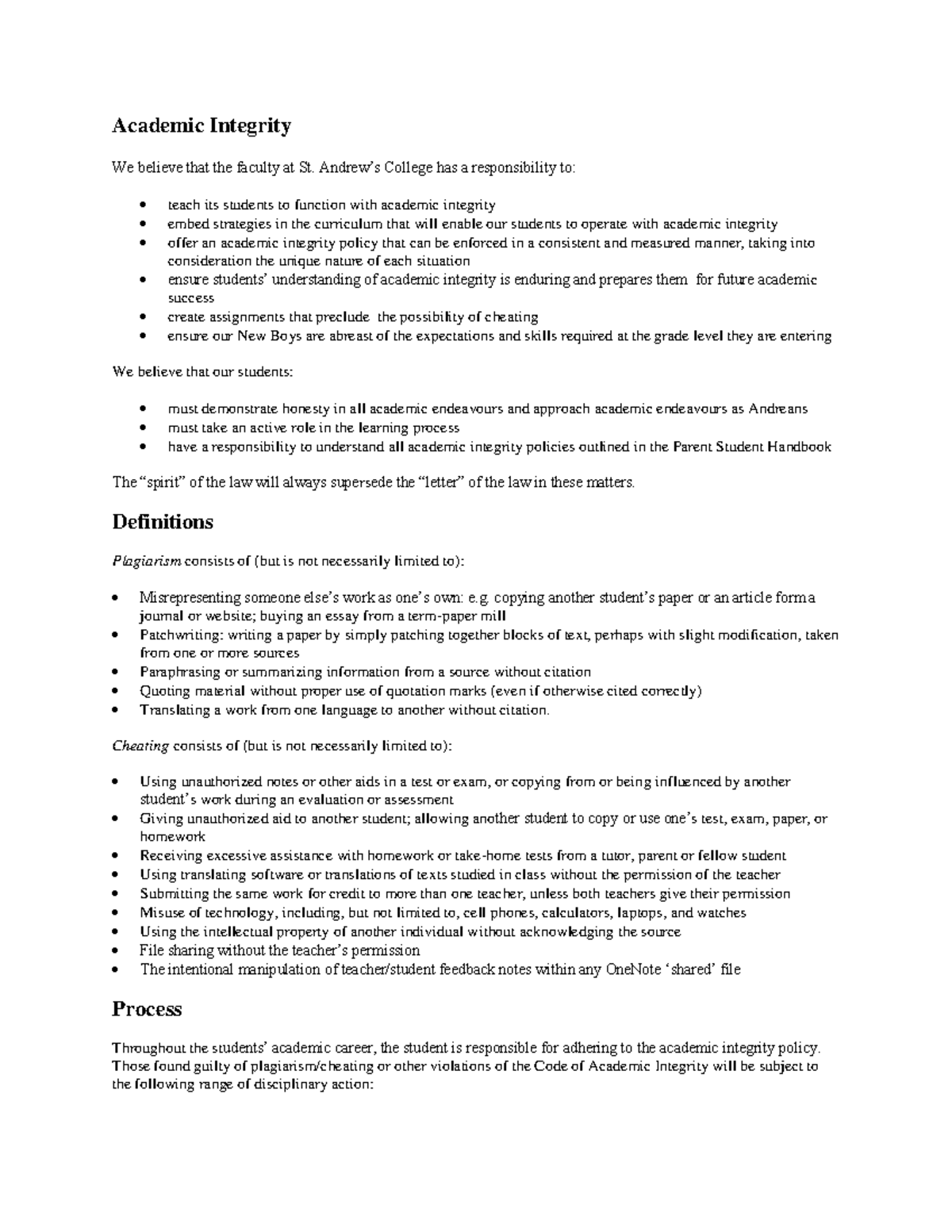 2021 Academic Integrity Policy - Academic Integrity We believe that the ...