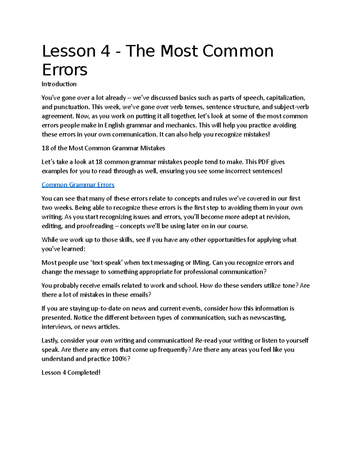 Lesson 4 - The Most Common Errors - Lesson 4 - The Most Common Errors Introduction You’ve gone ...