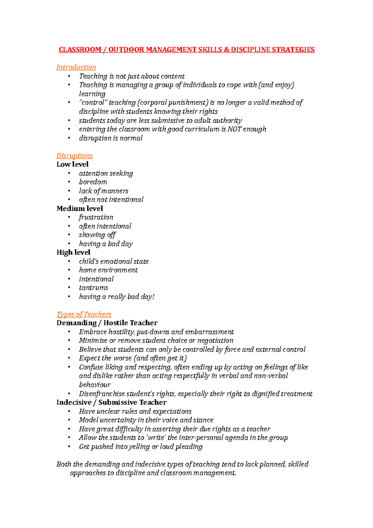 Classroom-management - CLASSROOM / OUTDOOR MANAGEMENT SKILLS ...