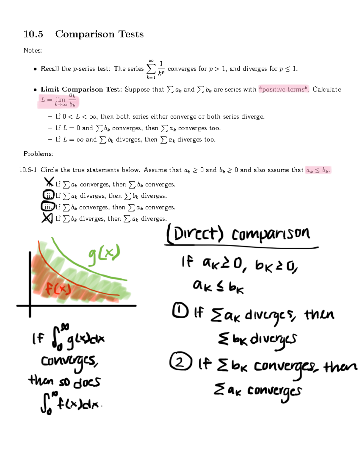 Comparison Test Lecture Notes 10 Comparison Tests Notes Recall Thep Series Test The Series ∑