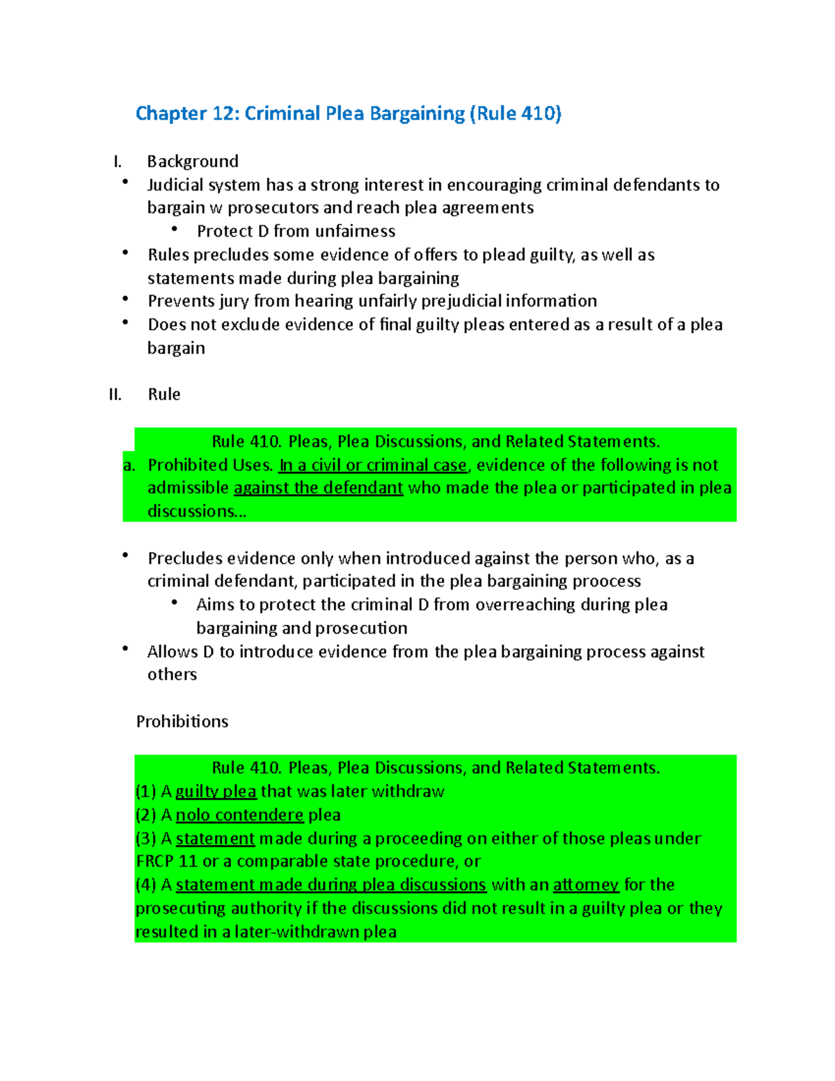 Rules 410: Criminal Plea Bargaining - Chapter 12: Criminal Plea ...